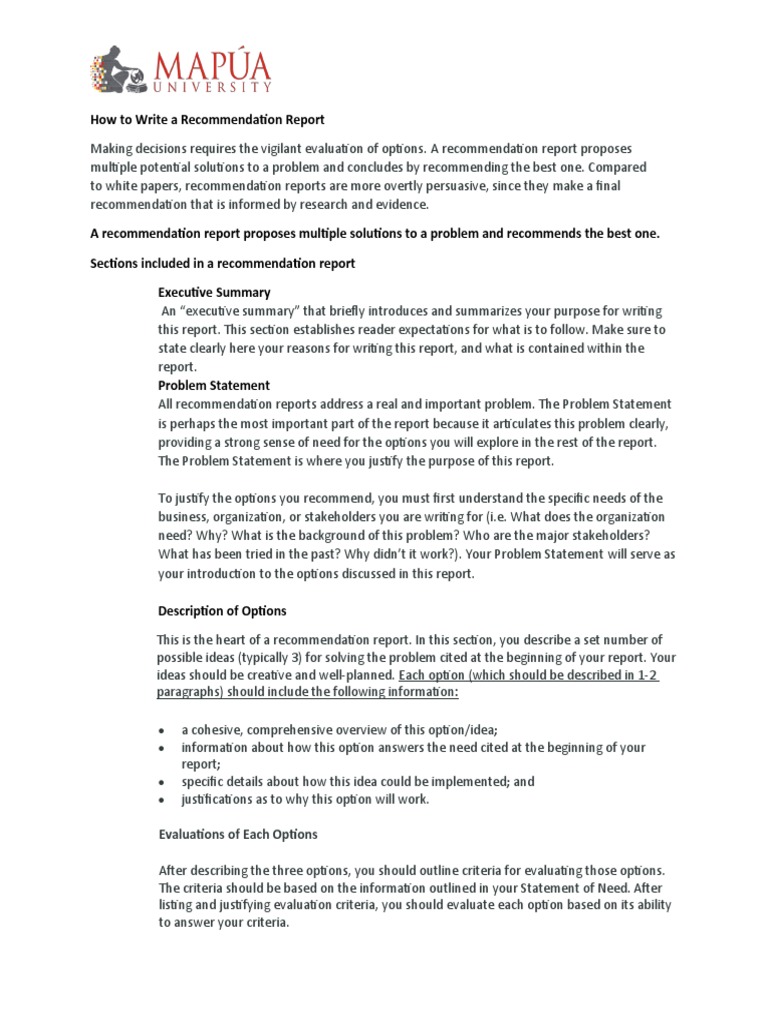 How To Write A Recommendation Report | PDF | Evaluation | Reason