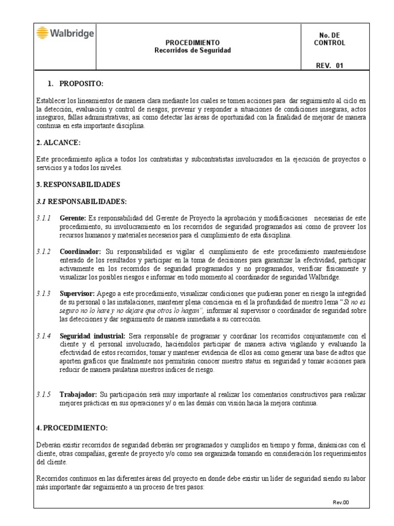 Procedimiento de Recorridos de Seguridad | PDF | Outsourcing | Evaluación