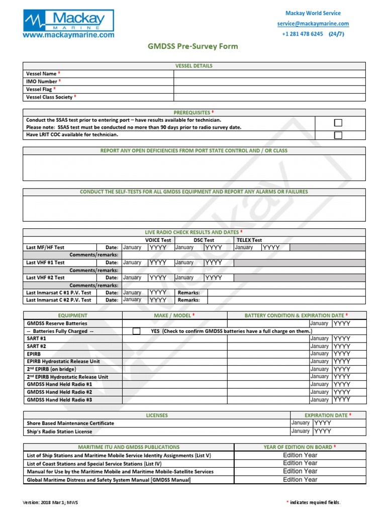 GMDSS Pre-Survey Form: Requesting Vessel Details and Equipment ...