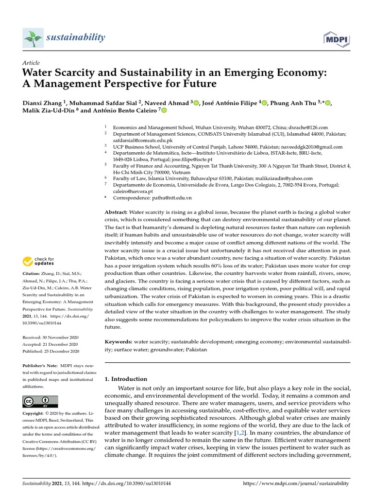 Water Scarcity and Sustainability in An Emerging Economy: A Management ...
