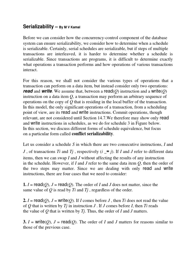 Understanding Transaction Serializability and Conflicting Instructions in Database Systems | PDF ...