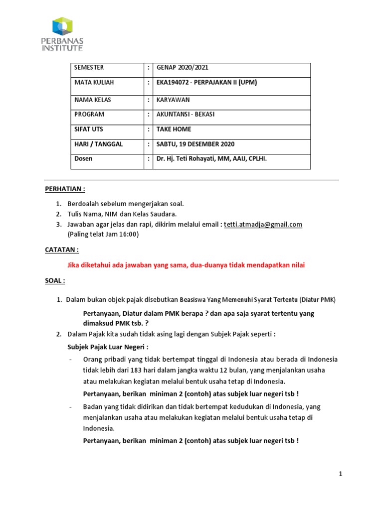 UTS Perpajakan 2 | PDF | Bisnis