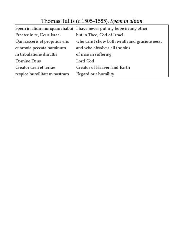 Thomas Tallis' Spem in alium Motet | PDF