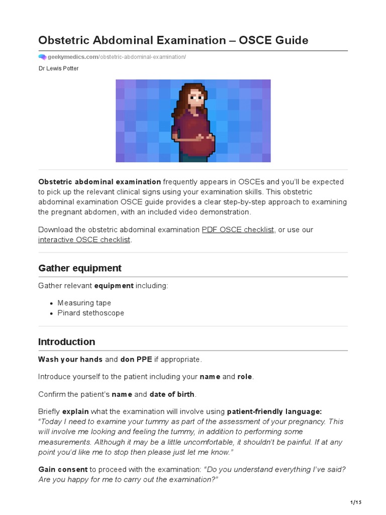 Obstetric Abdominal Examination - OSCE Guide: Gather Equipment | PDF ...