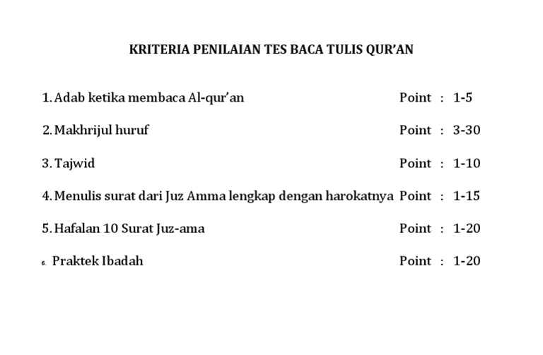 Kriteria Penilaian Tes Baca Al-Qur'an | PDF