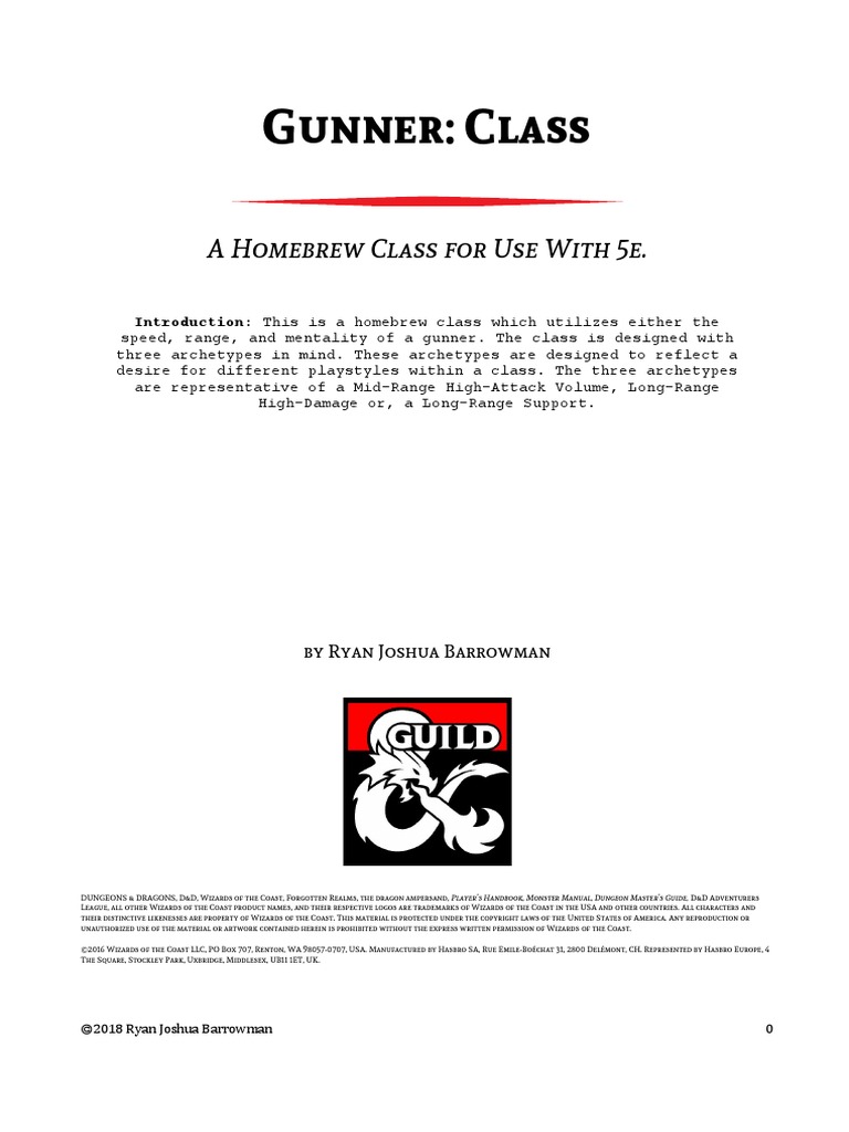 Gunner: Class: A Homebrew Class For Use With 5e | PDF | Wizards Of The ...