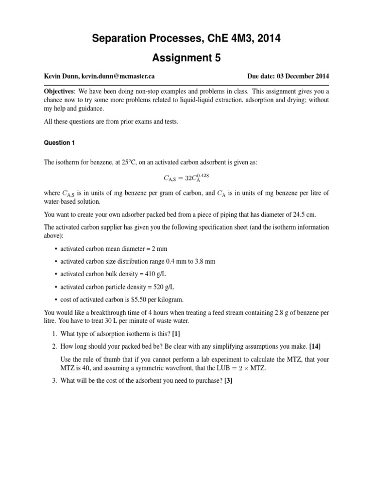 2014 4M3 Assignment 5 Solutions | PDF | Adsorption | Acid