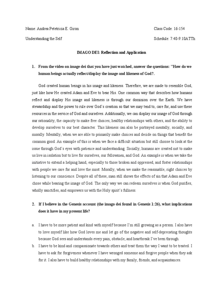 IMAGO DEI: Reflection and Application | PDF | Image Of God | Religious ...