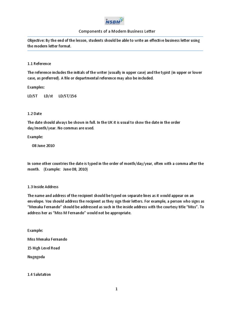 Components of A Modern Business Letter | PDF | Text | Human Communication