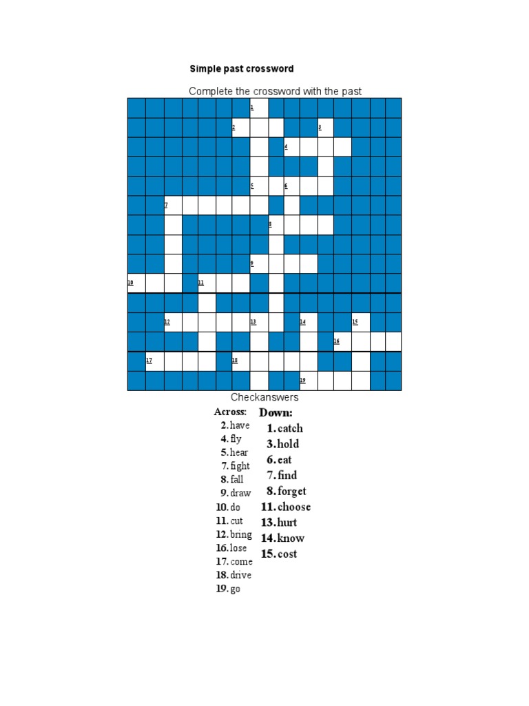 Simple Past Crossword - Exercises | PDF | Grammar | Linguistics