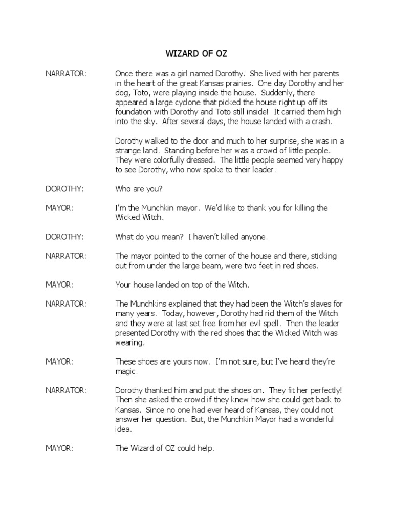 Wizard of Oz Script | PDF | Dorothy Gale | Scarecrow (Oz)