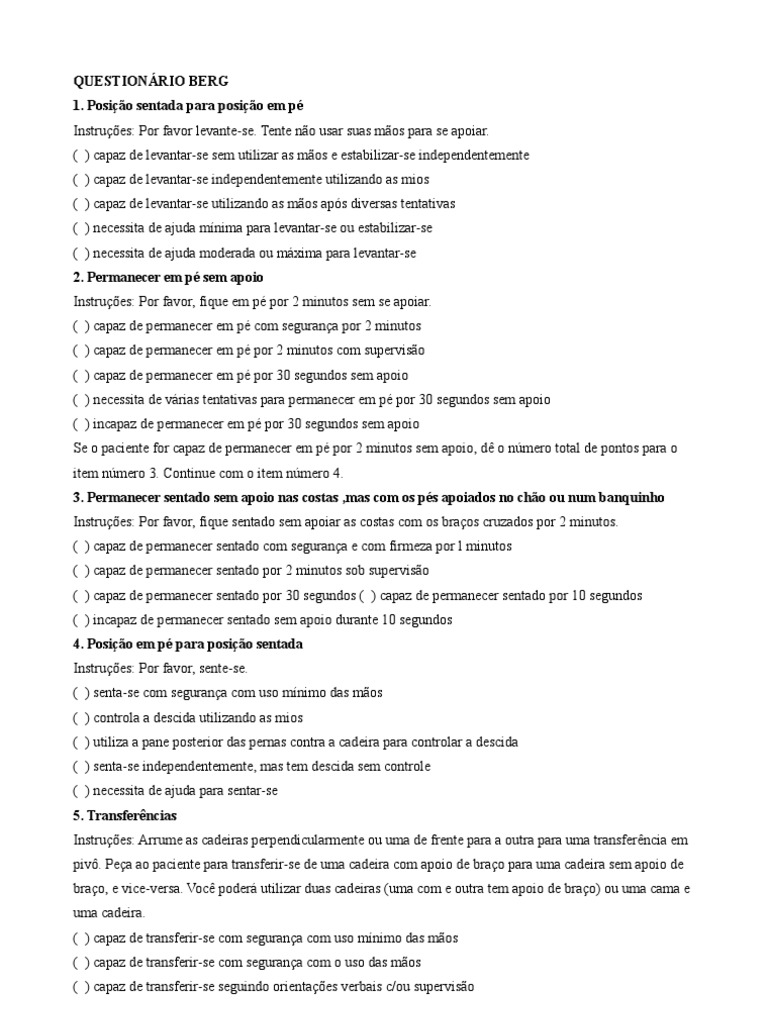 Escala de Equilíbrio Berg | Lazer | Esportes