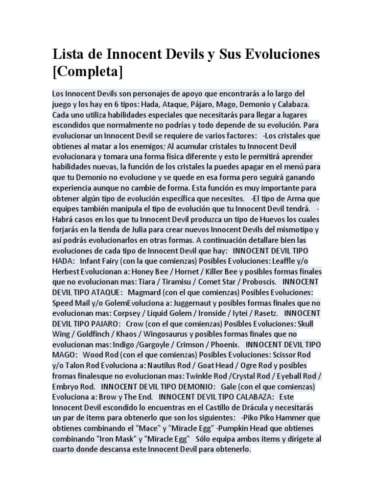 Lista de Innocent Devils y Sus Evoluciones | PDF | Ocio | Deportes