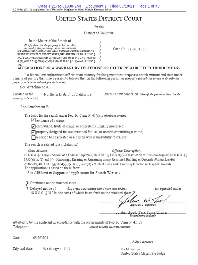 iCloud Search Warrant Application Template | PDF | I Cloud | Search Warrant