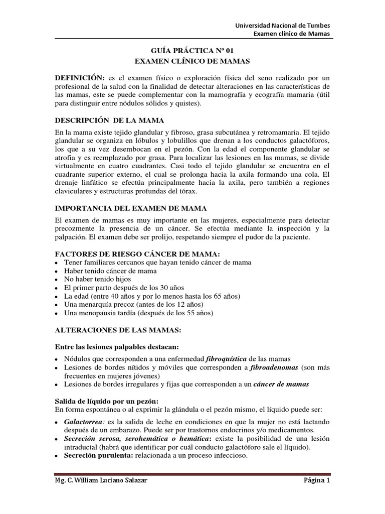 Examen Clínico de Mamas | PDF | Pecho | Cáncer de mama