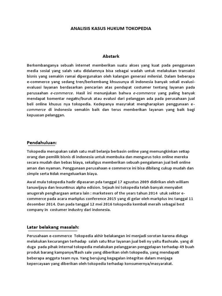 Analisis Kasus Hukum Tokopedia | PDF | Bisnis