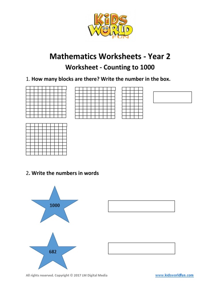 Mathematics Worksheets - Year 2: Worksheet - Counting To 1000 | PDF