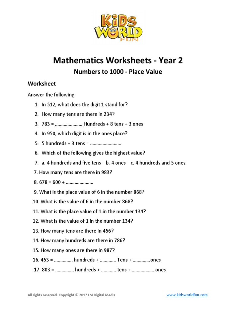 Grade 2 Numbers To 1000 Place Value | PDF