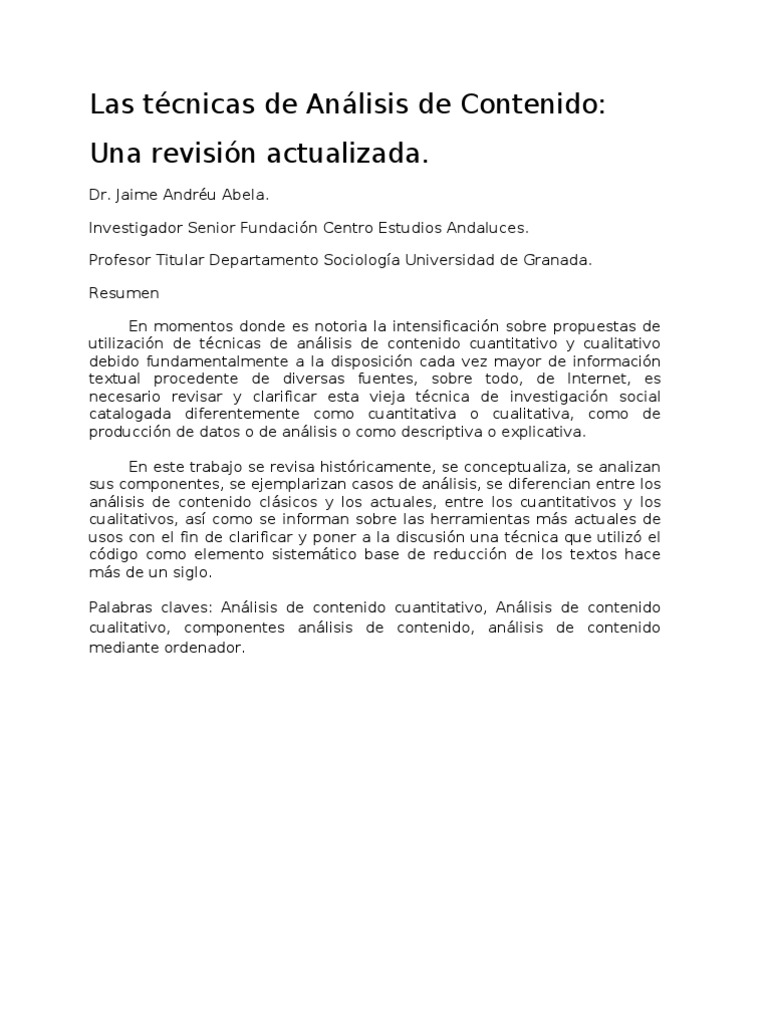 Las técnicas de Análisis de Contenido, Jaime Andreu Abela | PDF ...