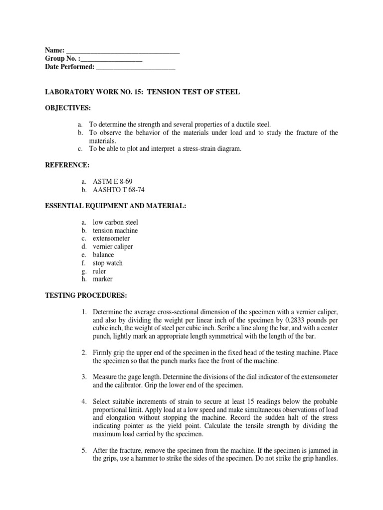 Tensile Test For Reinforcing Steel Bar | PDF | Strength Of Materials ...