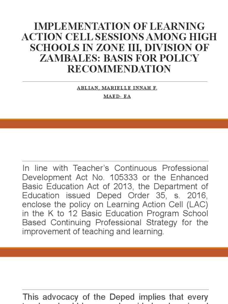 Implementation of Learning Action Cell Sessions Among High | PDF ...