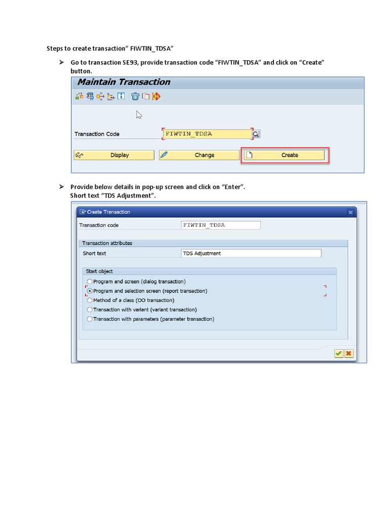 Steps To Create Transaction Code | PDF