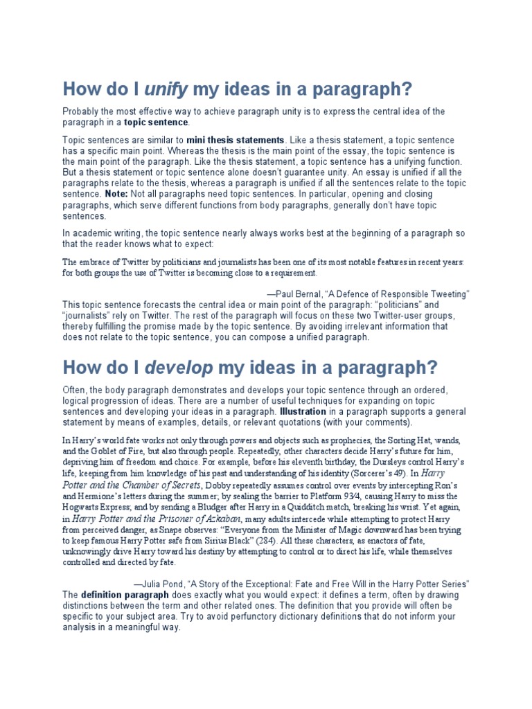 How Do I Unify My Ideas in A Paragraph?: Harry Potter and The Chamber ...