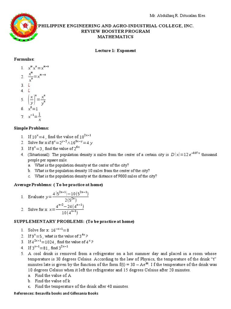 Review Math 1 Exponent | PDF
