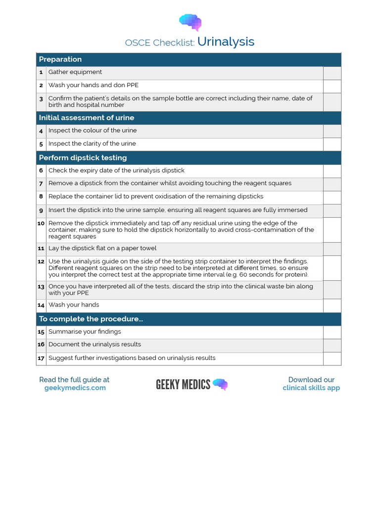 OSCE Checklist Urinalysis | PDF | Science & Mathematics