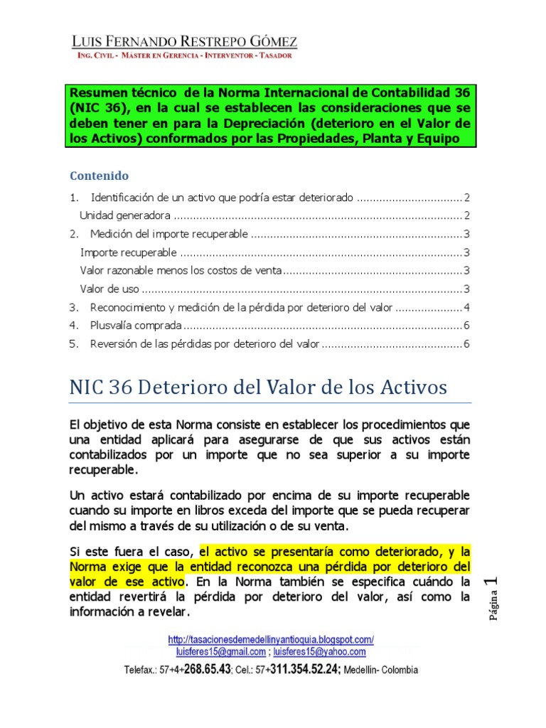 Resumen técnico de la NIC 36 | Activo intangible | Depreciación