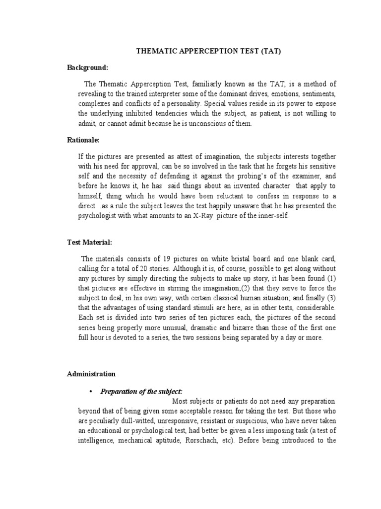 Thematic Apperception Test | PDF | Psychology | Behavioural Sciences