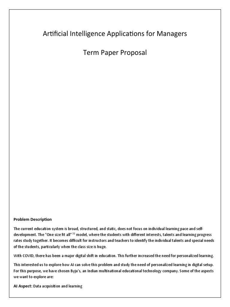 Artificial Intelligence Applications For Managers Term Paper Proposal ...