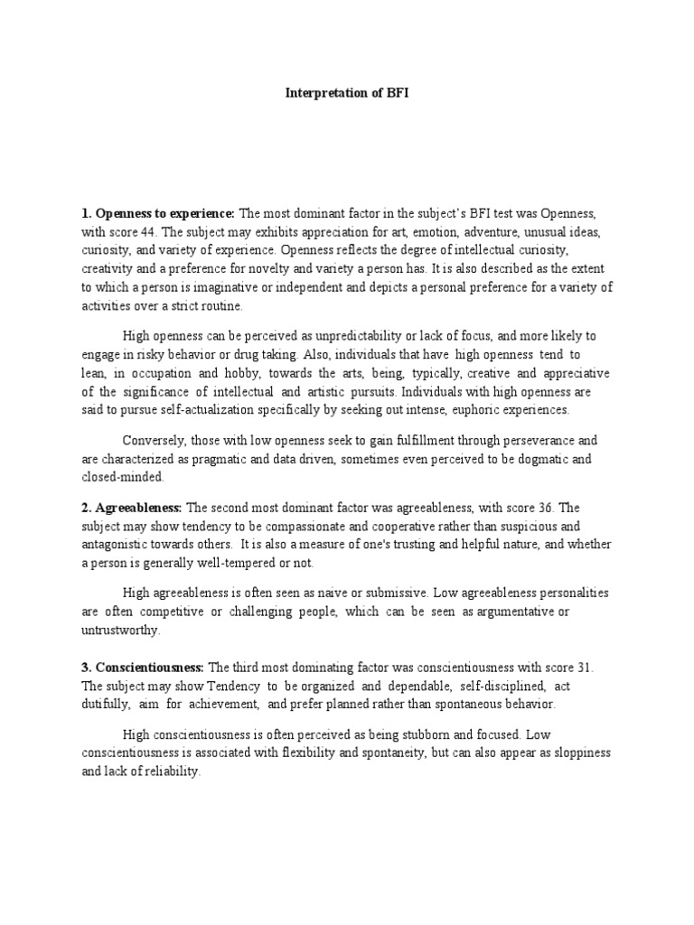 Interpretation of BFI | PDF