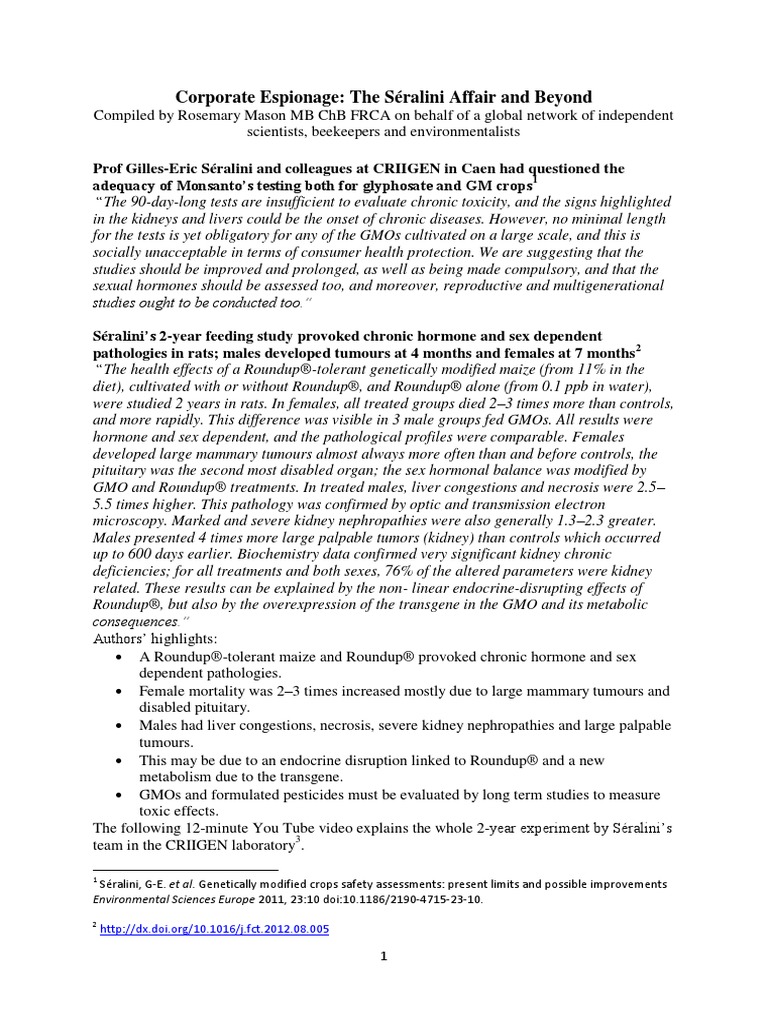 Corporate Espionage The Seralini Affair | PDF | Elsevier | Monsanto