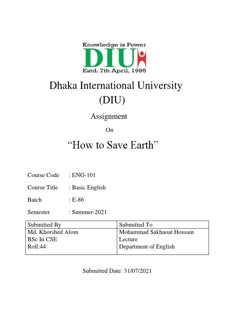 Assignment - How To Save Earth | PDF | Human Impact On The Environment ...