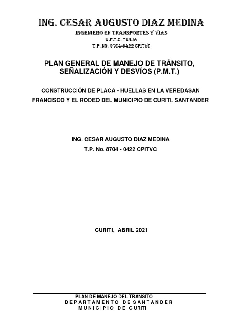 Plan de Manejo de Transito Placa Huella | PDF | Peatonal | Transporte