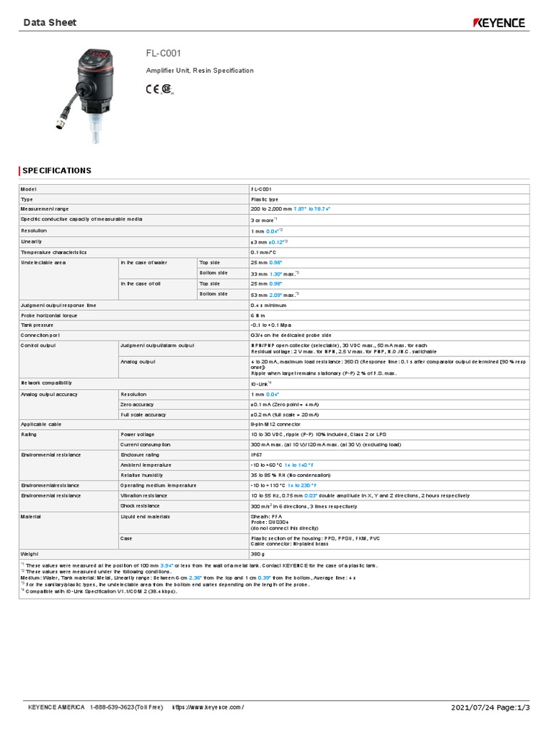 Specifications and Technical Details of the FL-C001 Amplifier Unit ...