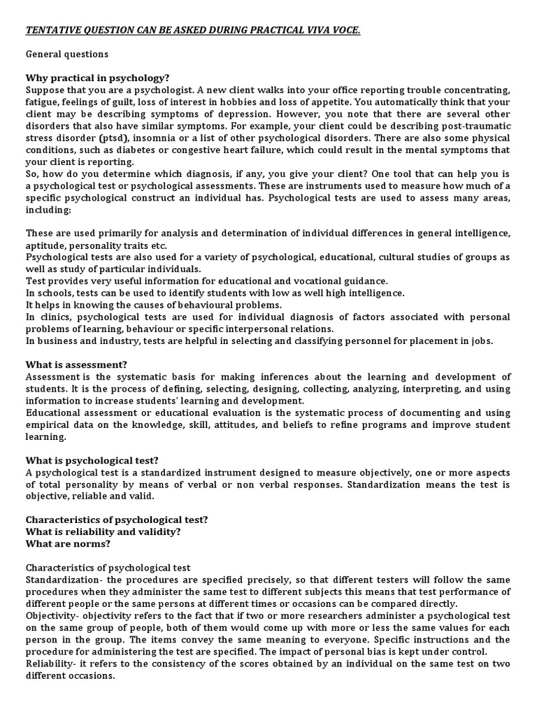 Practical Viva Voce in Psychology | PDF | Student's T Test ...
