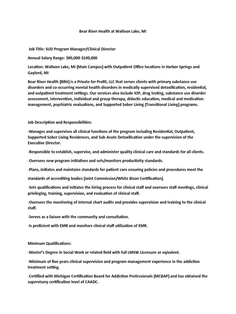 Job Description | PDF | Substance Use Disorder | Substance Abuse