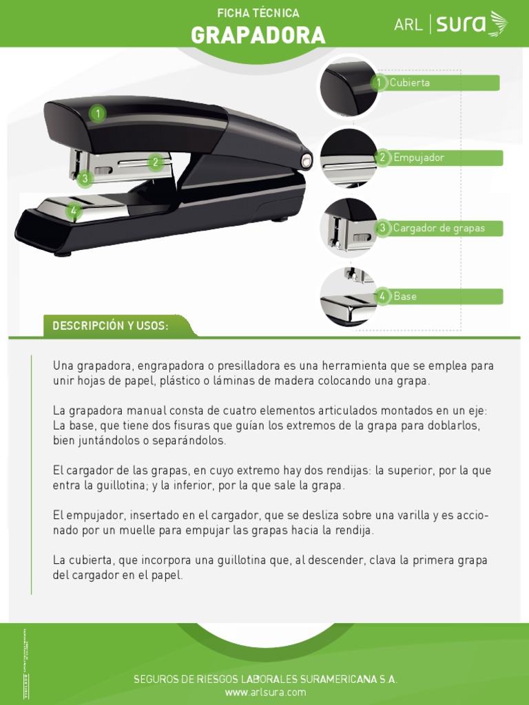Partes y uso de una engrapadora manual | PDF | Hogar, jardinería y ...