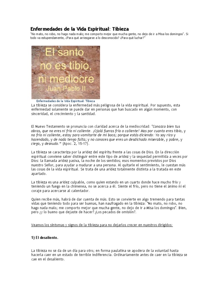 Tibieza Espiritual: Síntomas y Consecuencias | PDF | Pecado | Cristo ...