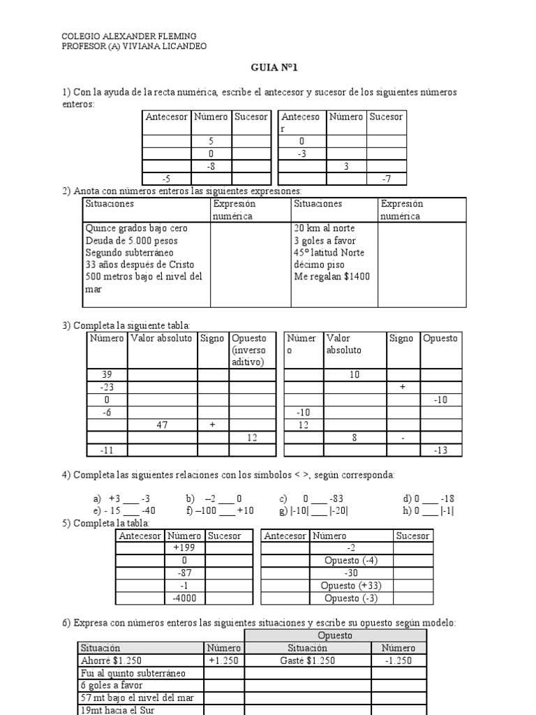 Guia 7mo Basico (Imprimir) | PDF | Entero | Enseñanza de matemática