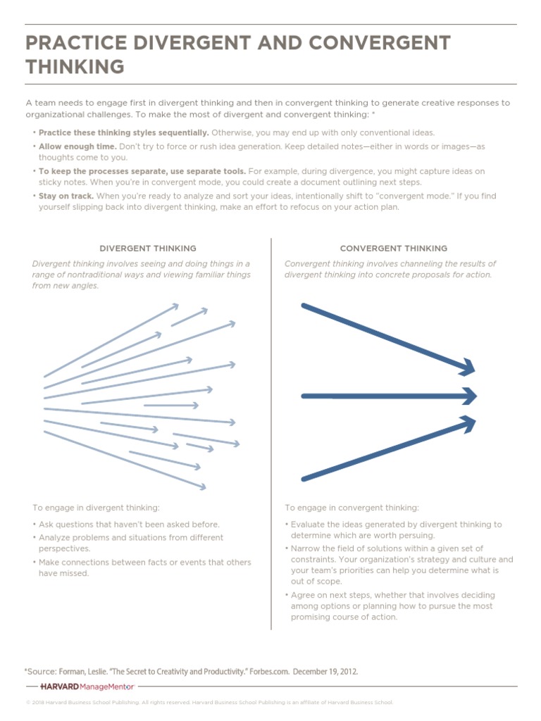 Practice Divergent and Convergent Thinking | PDF | Thought | Psychology