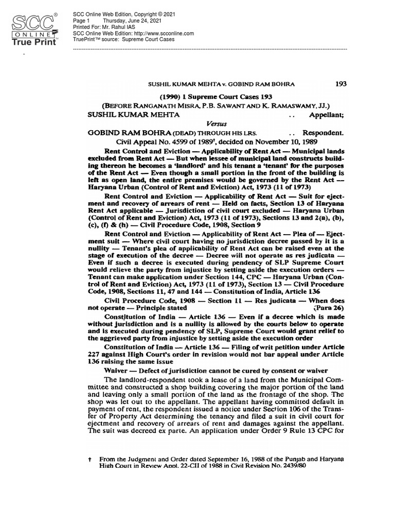 Sushil Kumar Mehta v. Gobind Ram Bohra | PDF | Intellectual Property ...