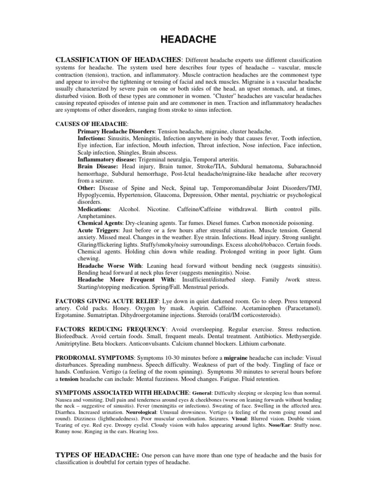 Classification, Causes, Symptoms and Treatment of Common Headache Types ...