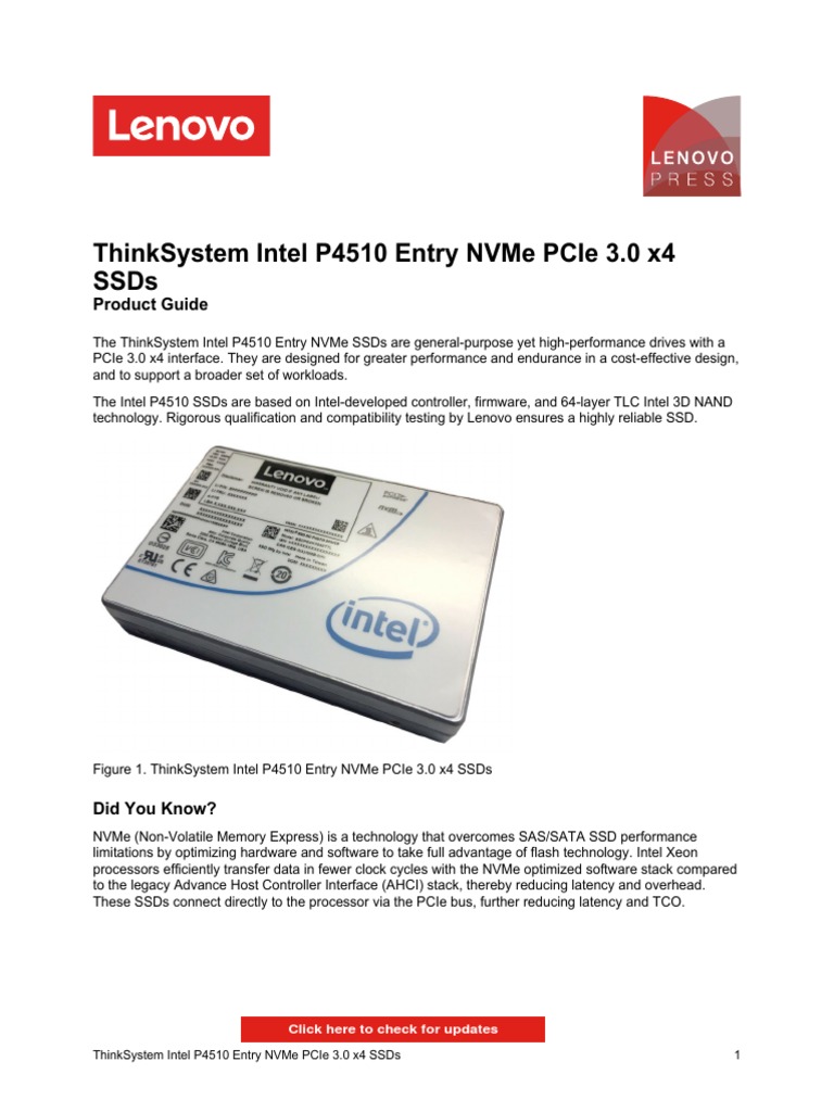 ThinkSystem Intel P4510 Entry NVMe PCIe 3.0 x4 SSDs Product Guide | PDF ...