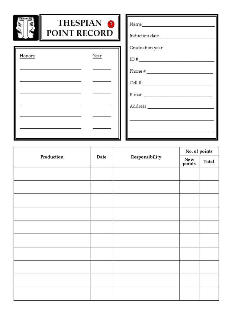 Thespian Point Record Sheet | PDF