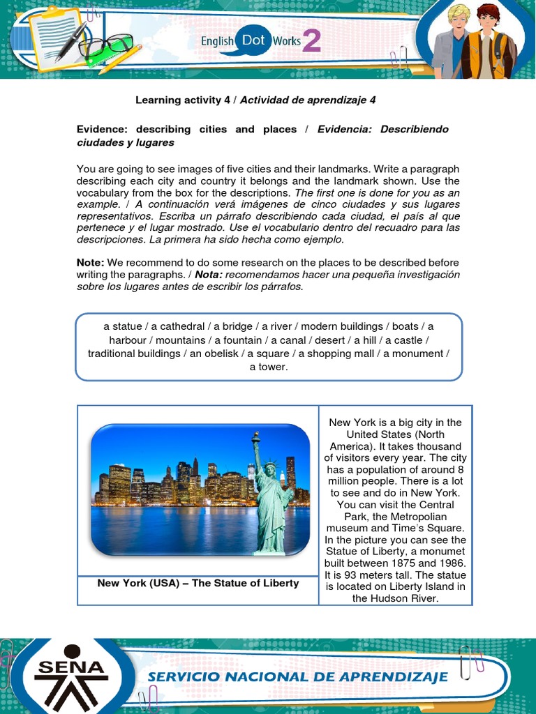 Learning Activity 4 / Actividad de Aprendizaje 4: Ciudades y Lugares ...