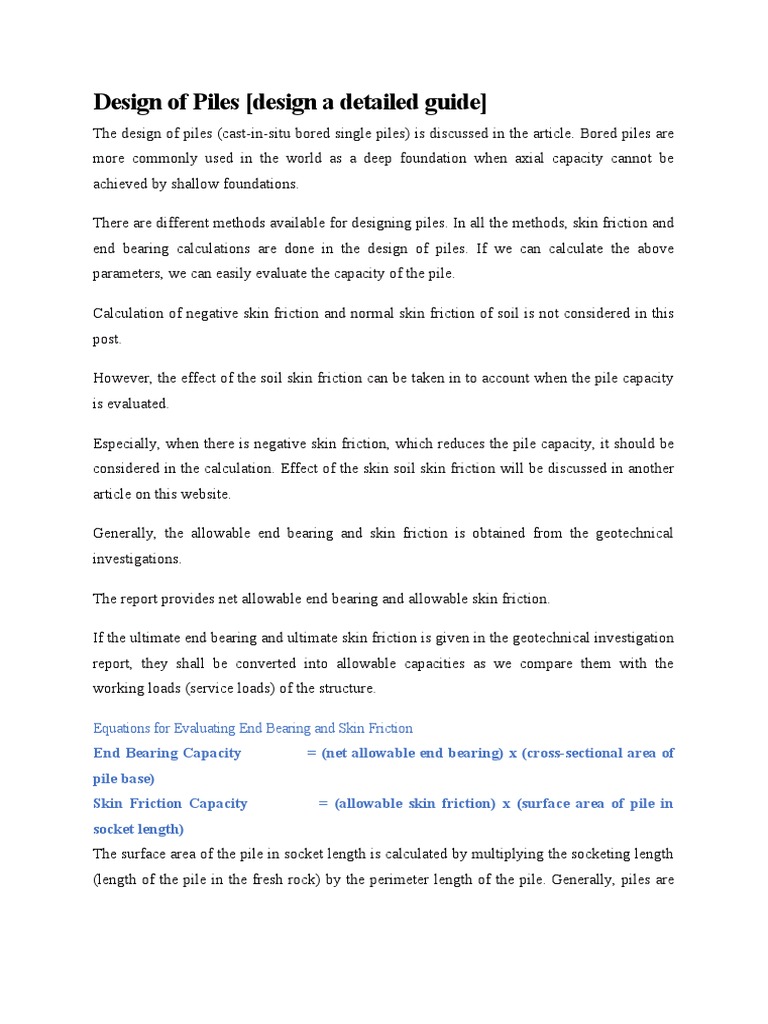 Design of Piles (Design A Detailed Guide) : Equations For Evaluating ...
