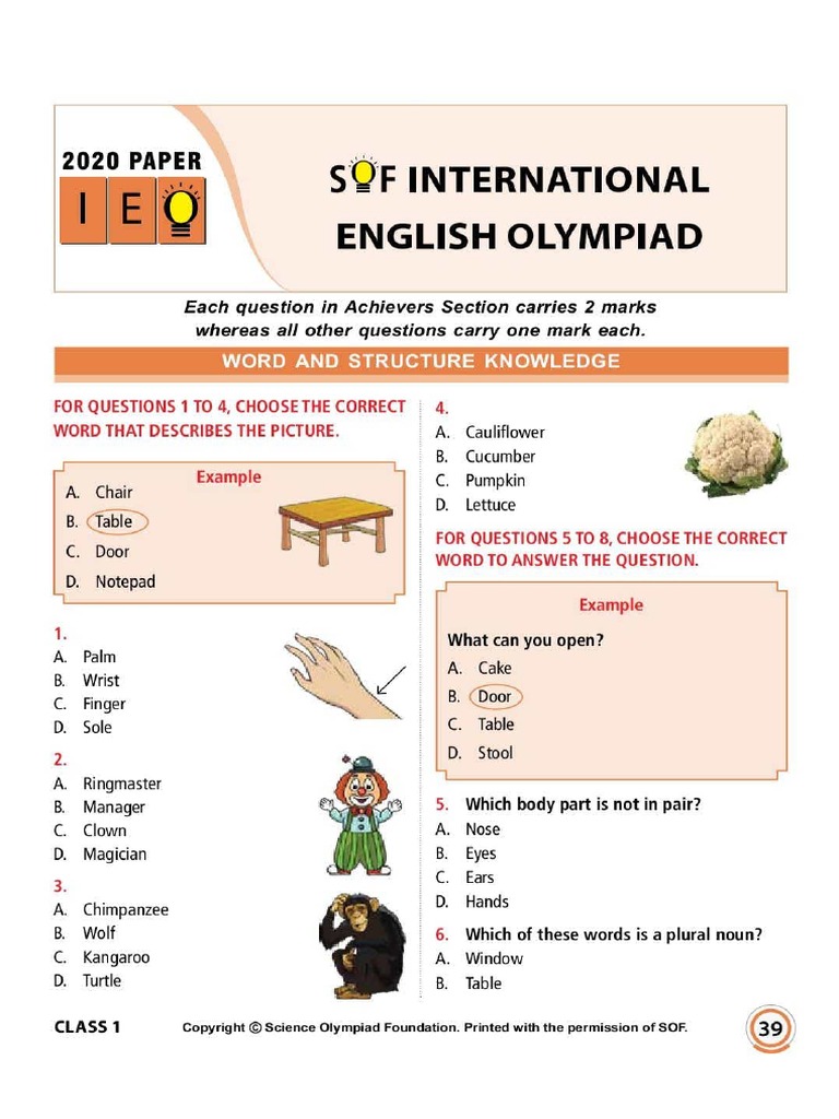 IEO 2020 Paper Class 1 | PDF